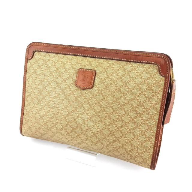 【BIGお買い物ラリー★30%OFFセール中】セリーヌ CELINE クラッチバッグマカダム ベージュ ブラウン レディース 中古