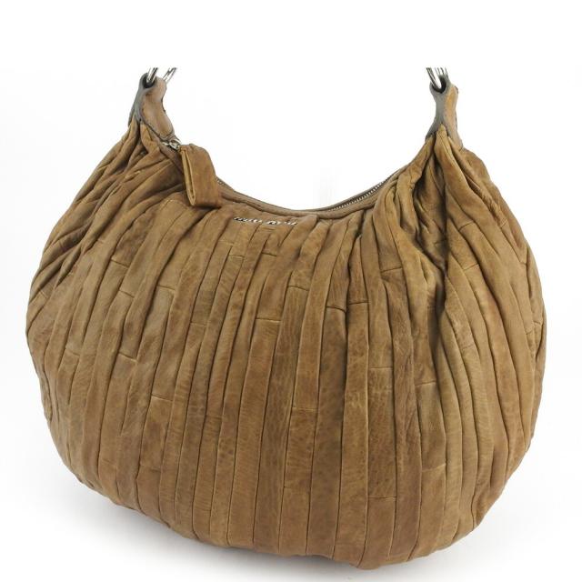 【X'masセール★30%OFF】ミュウミュウ MIUMIU ショルダーバッグパッチワークストライプ ブラウン シルバー レディース 中古