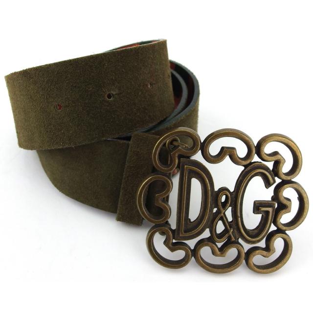 【X'masセール★30%OFF】ドルチェアンドガッバーナ DOLCE&GABBANA ベルトDGバックル ドルガバ ハート グリーン ゴールド系 レディース 中古