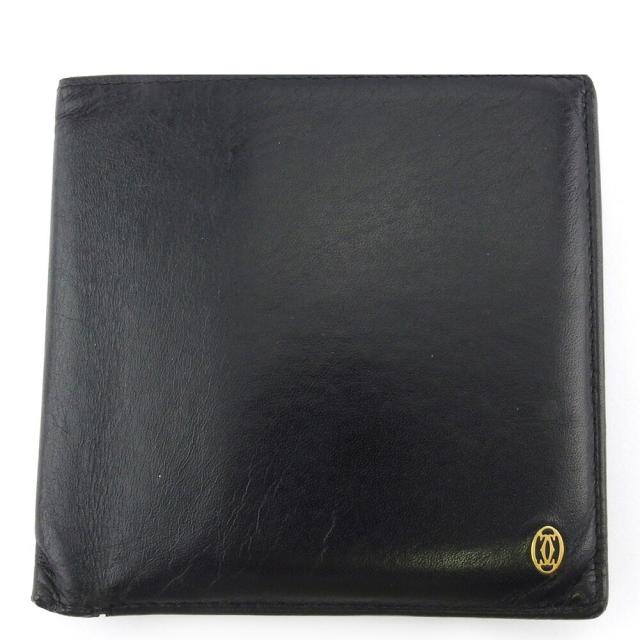 【BIGお買い物ラリー★30%OFFセール中】カルティエ CARTIER 二つ折り財布パシャ ブラック ゴールド レディース 中古