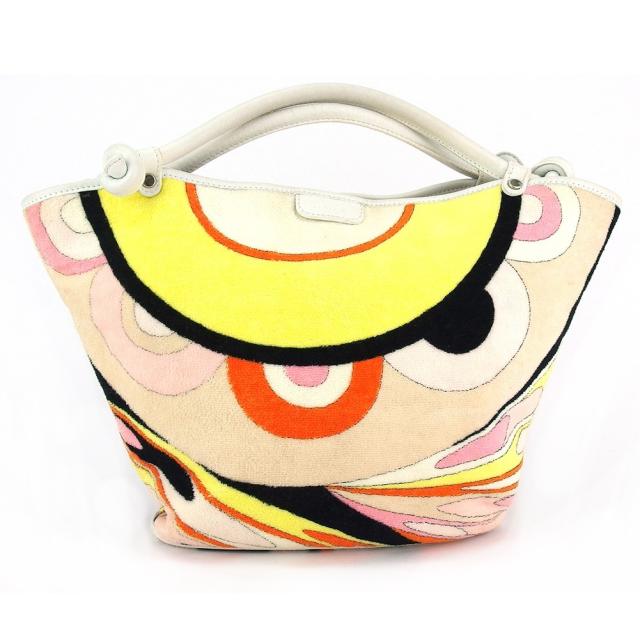 【BIGお買い物ラリー★30%OFFセール中】エミリオプッチ Emilio Pucci トートバッグプッチ（柄） ホワイト 白 イエロー ピンク系 レディース 中古