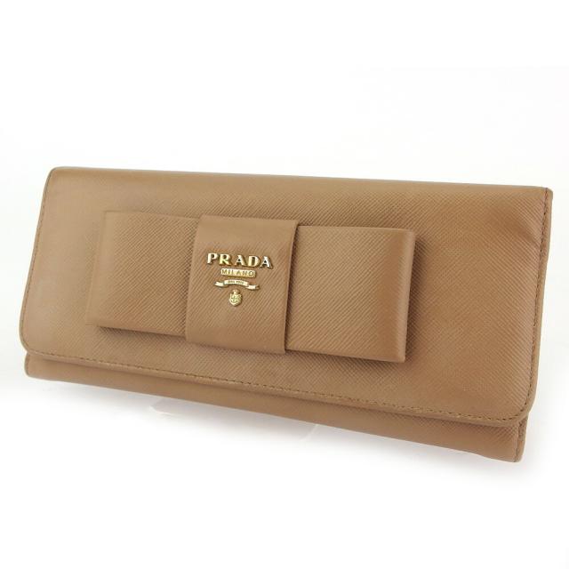 【BIGお買い物ラリー★30%OFFセール中】プラダ PRADA 長財布リボンモチーフ ベージュ レディース 中古