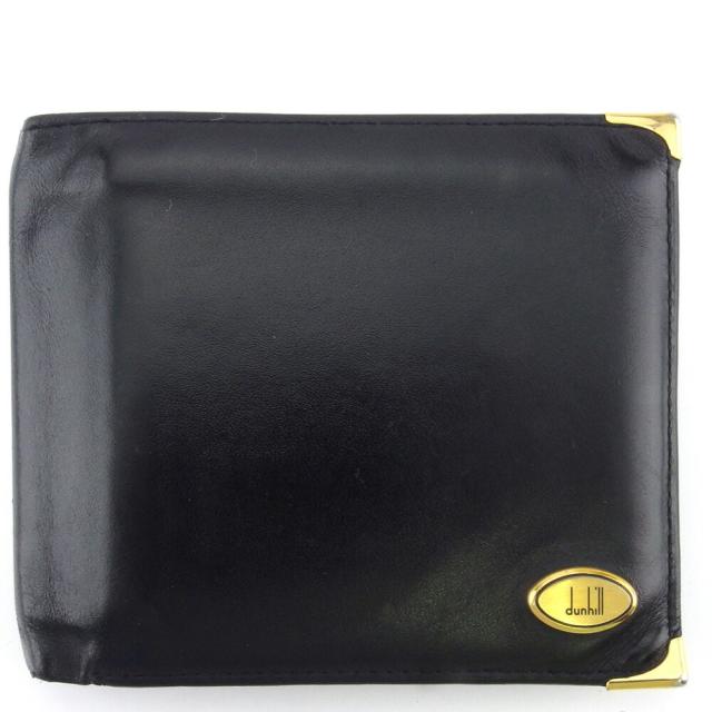 【BIGお買い物ラリー★30%OFFセール中】ダンヒル Dunhill 二つ折り財布オックスフォード ロゴプレート ブラック ゴールド レディース 中古