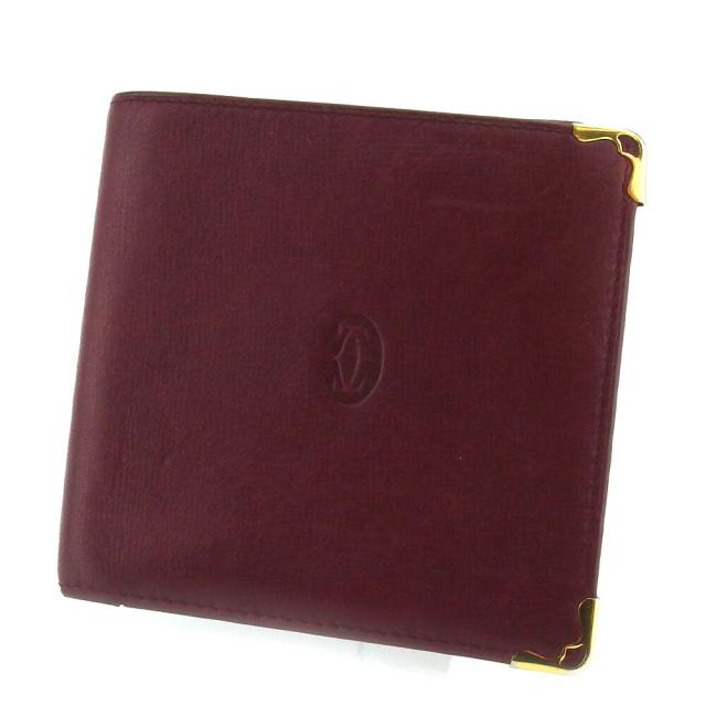 【BIGお買い物ラリー★30%OFFセール中】カルティエ CARTIER 二つ折り財布マストライン ボルドー ゴールド レディース 中古