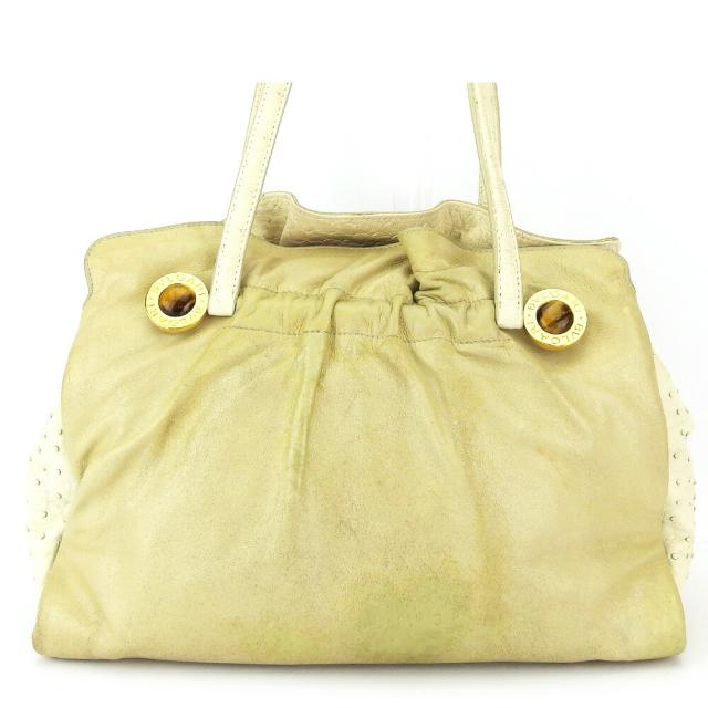 【BIGお買い物ラリー★30%OFFセール中】ブルガリ BVLGARI ショルダーバッグオーストリッチ ベージュ レディース 中古