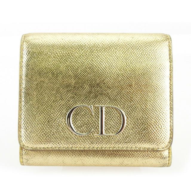 【BIGお買い物ラリー★30%OFFセール中】ディオール Dior 三つ折り財布ロゴ ゴールド レディース 中古