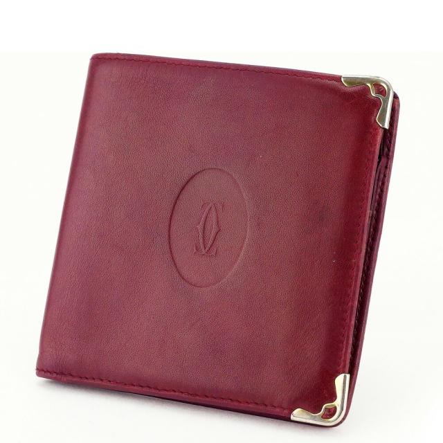【BIGお買い物ラリー★30%OFFセール中】カルティエ CARTIER 二つ折り財布マストライン ボルドー ゴールド レディース 中古