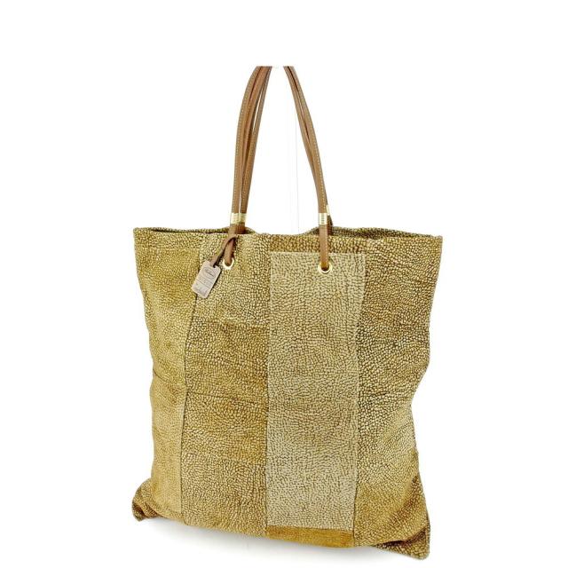 【BIGお買い物ラリー★30%OFFセール中】ボルボネーゼ BORBONESE トートバッグうずら柄 redwallタグ付き ベージュ ブラウン ゴールド レディース 中古