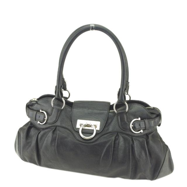 【BIGお買い物ラリー★30%OFFセール中】サルヴァトーレフェラガモ Salvatore Ferragamo ハンドバッグガンチーニ ブラック シルバー レディース 中古