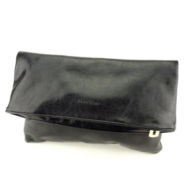 【BIGお買い物ラリー★30%OFFセール中】モスキーノ MOSCHINO クラッチバッグロゴ ブラック ゴールド レディース 中古