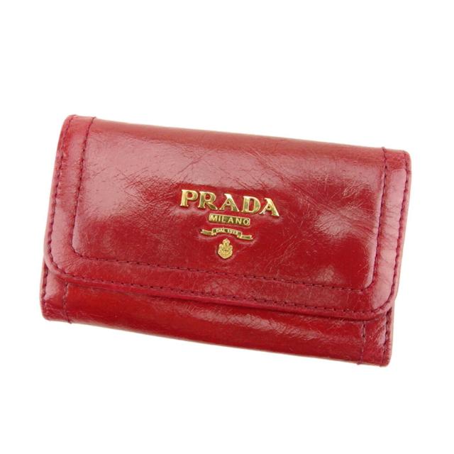 【BIGお買い物ラリー★30%OFFセール中】プラダ PRADA キーケースロゴ レッド ゴールド レディース 中古