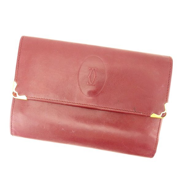 【BIGお買い物ラリー★30%OFFセール中】カルティエ CARTIER 二つ折り財布マストライン ボルドー レディース 中古