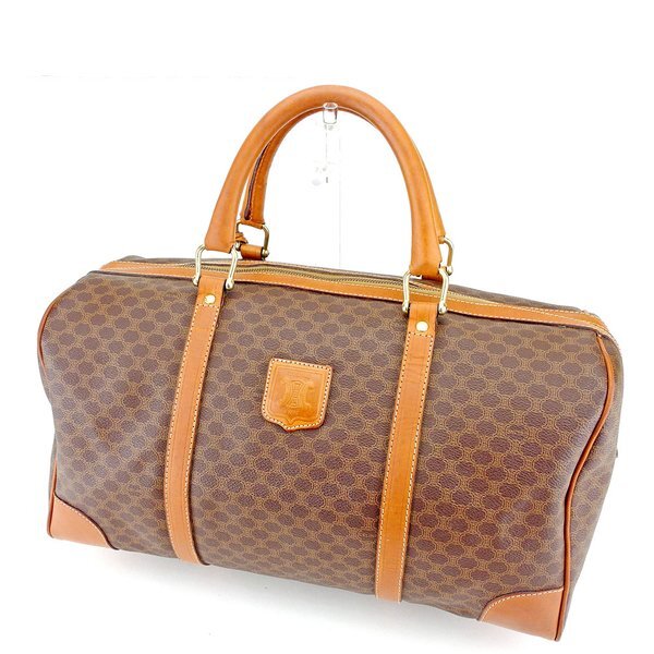 【BIGお買い物ラリー★30%OFFセール中】セリーヌ CELINE ボストンバッグマカダム ブラウン ベージュ ゴールド レディース 中古