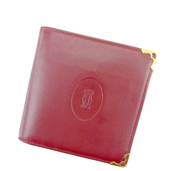 【BIGお買い物ラリー★30%OFFセール中】カルティエ CARTIER 二つ折り財布マストライン ボルドー ゴールド レディース 中古