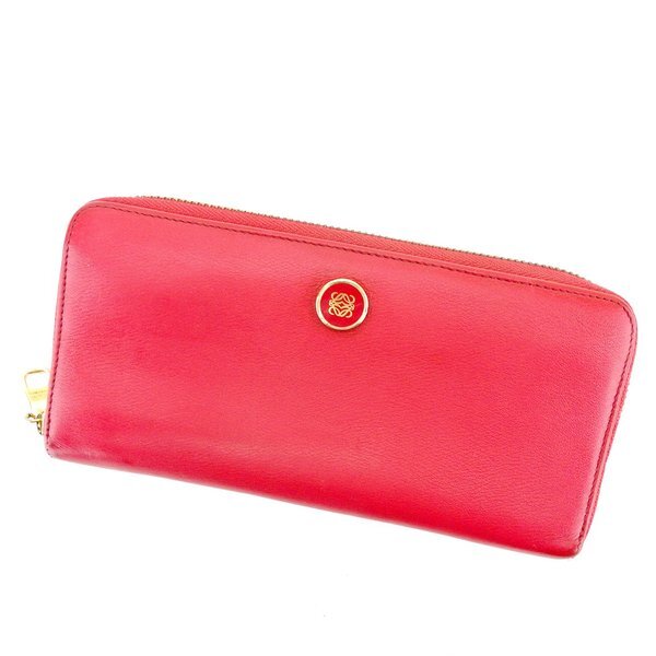 【BIGお買い物ラリー★30%OFFセール中】ロエベ LOEWE 長財布アナグラムボタン ピンク ゴールド レディース 中古