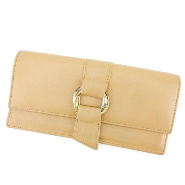 【BIGお買い物ラリー★30%OFFセール中】カルティエ CARTIER 長財布トリニティ ベージュ ゴールド シルバー レディース 中古