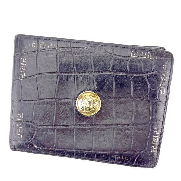 【BIGお買い物ラリー★30%OFFセール中】ジャンニ・ヴェルサーチ Gianni Versace 二つ折り財布メデューサ ブラック レディース 中古
