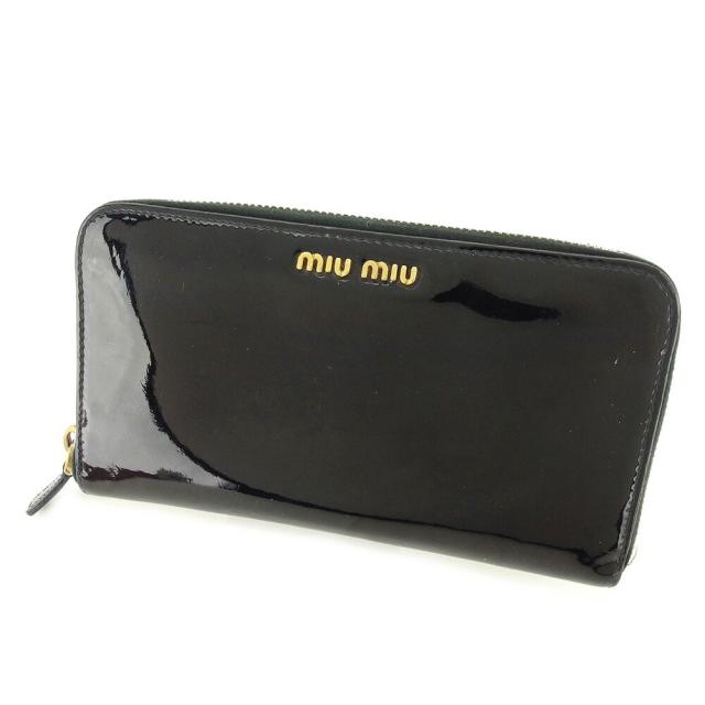 【X'masセール★30%OFF】ミュウミュウ MIUMIU 長財布ロゴ ブラック ゴールド レディース 中古