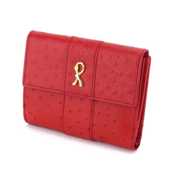 【BIGお買い物ラリー★30%OFFセール中】ロベルタ・ディ・カメリーノ Roberta di Camerino 二つ折り財布オーストリッチ調 Rマーク レッド ゴールド レディース 中古