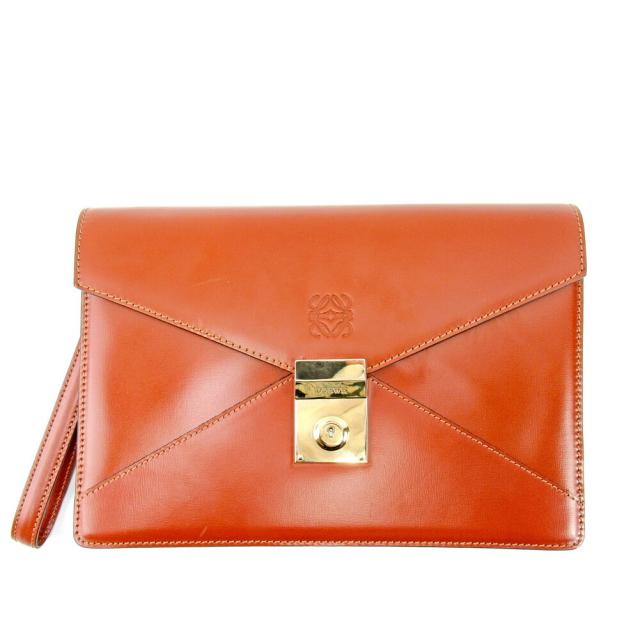 【BIGお買い物ラリー★30%OFFセール中】ロエベ LOEWE クラッチバッグアナグラム ブラウン レディース 中古