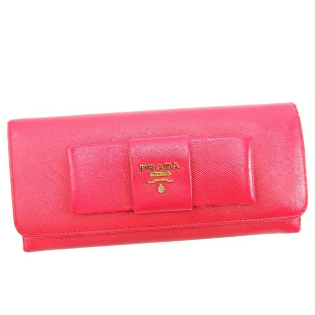 【BIGお買い物ラリー★30%OFFセール中】プラダ PRADA 長財布リボンモチーフ ピンク レディース 中古