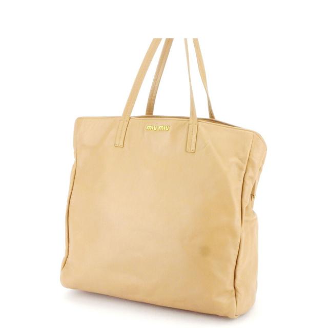 【BIGお買い物ラリー★30%OFFセール中】ミュウミュウ MIUMIU トートバッグロゴ ピンク ベージュ ゴールド レディース 中古