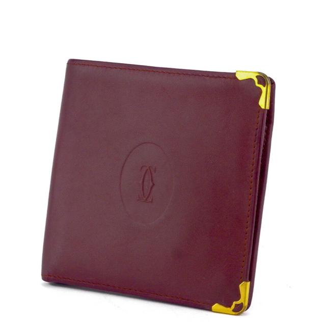 【BIGお買い物ラリー★30%OFFセール中】カルティエ CARTIER 二つ折り財布マストライン ボルドー ゴールド レディース 中古