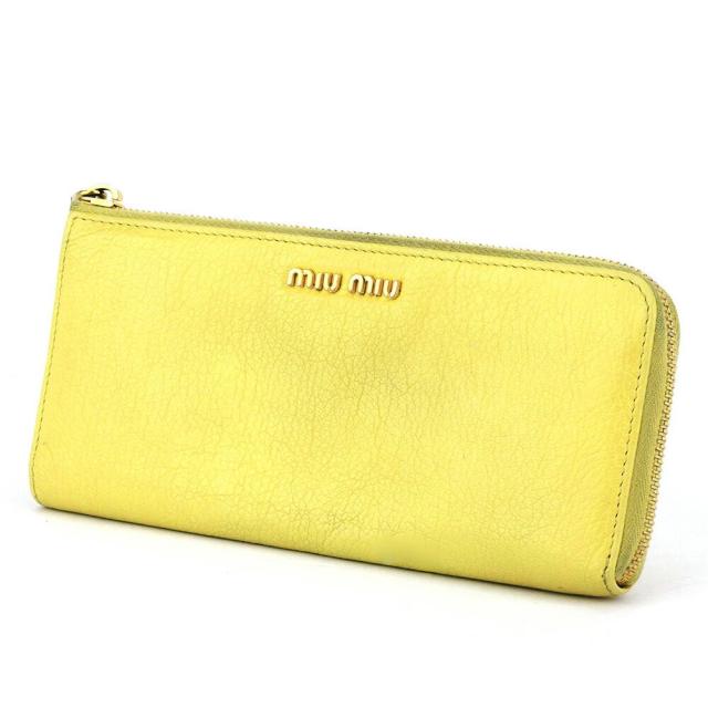 【BIGお買い物ラリー★30%OFFセール中】ミュウミュウ MIUMIU 長財布ロゴ イエロー ゴールド レディース 中古