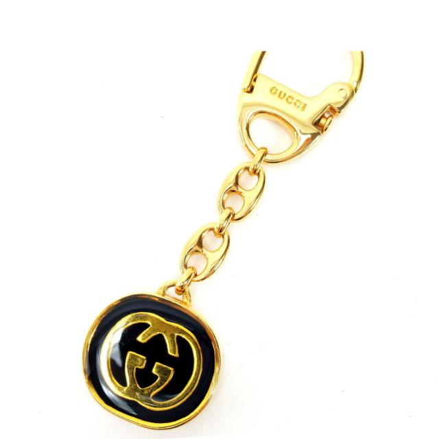 【BIGお買い物ラリー★30%OFFセール中】グッチ GUCCI キーホルダーインターロッキング ゴールド ネイビー レディース 中古