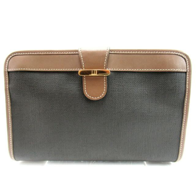 【BIGお買い物ラリー★30%OFFセール中】ダンヒル Dunhill クラッチバッグロゴプレート ブラック ブラウン レディース 中古