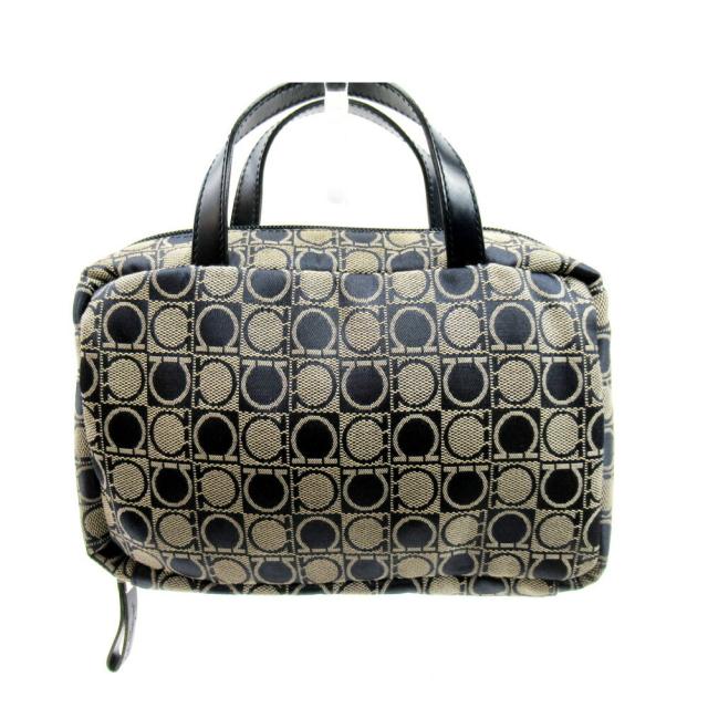 【X'masセール★30%OFF】サルヴァトーレフェラガモ Salvatore Ferragamo ハンドバッグガンチーニ ネイビー ベージュ レディース 中古