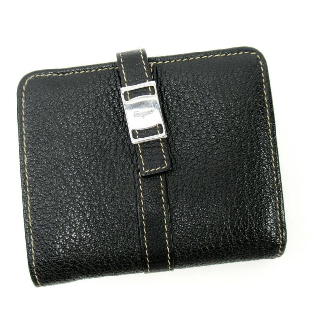 【BIGお買い物ラリー★30%OFFセール中】サルヴァトーレフェラガモ Salvatore Ferragamo 二つ折り財布 ブラック レディース 中古