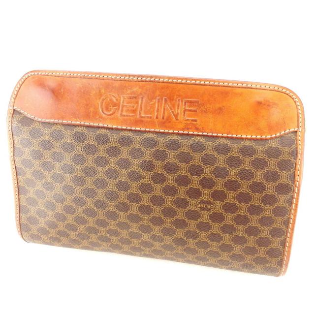 【BIGお買い物ラリー★30%OFFセール中】セリーヌ CELINE クラッチバッグマカダム ブラウン ベージュ レディース 中古