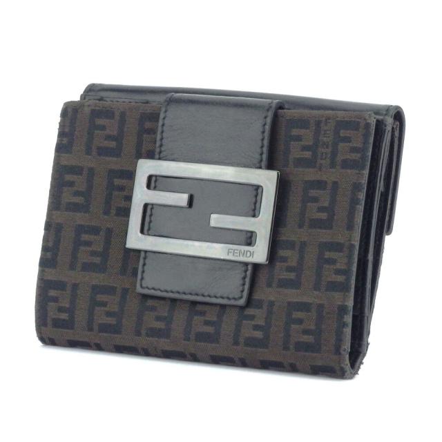 【BIGお買い物ラリー★30%OFFセール中】フェンディ FENDI 二つ折り財布ズッキーノ ブラック ブラウン レディース 中古