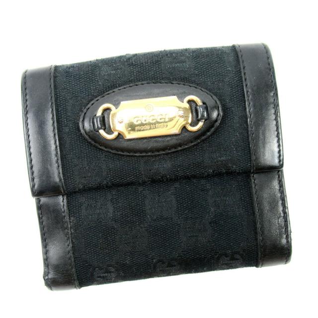 【BIGお買い物ラリー★30%OFFセール中】グッチ GUCCI 二つ折り財布GG柄 ブラック レディース 中古