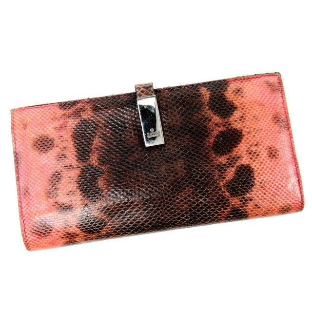 【BIGお買い物ラリー★30%OFFセール中】グッチ GUCCI 長財布パイソン型押し ピンク ブラウン レディース 中古