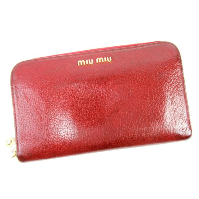 【BIGお買い物ラリー★30%OFFセール中】ミュウミュウ MIUMIU 長財布 レッド レディース 中古