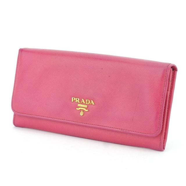 【BIGお買い物ラリー★30%OFFセール中】プラダ PRADA 長財布ロゴ ピンク ゴールド レディース 中古