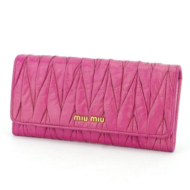 【BIGお買い物ラリー★30%OFFセール中】ミュウミュウ MIUMIU 長財布マテラッセ ピンク ゴールド レディース 中古