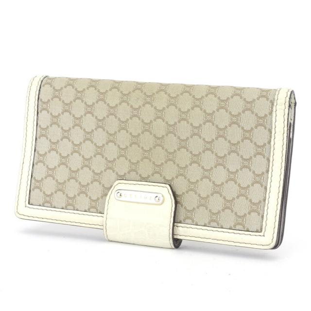 【BIGお買い物ラリー★30%OFFセール中】セリーヌ CELINE 長財布マカダム ベージュ ホワイト 白 ゴールド レディース 中古