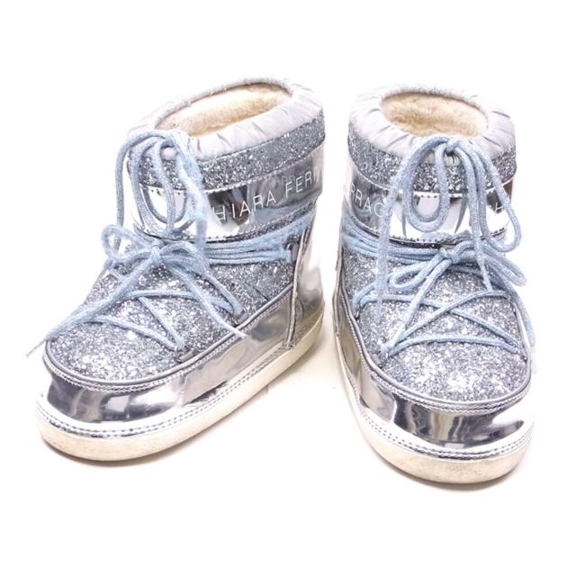 【BIGお買い物ラリー★30%OFFセール中】ブーツグリッター ♯35-37 レースアップ シルバー ブルー レディース 中古