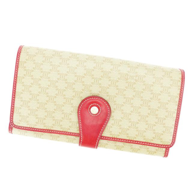 【BIGお買い物ラリー★30%OFFセール中】セリーヌ CELINE 長財布マカダム ベージュ ブラウン レッド レディース 中古