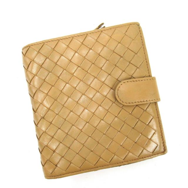 【BIGお買い物ラリー★30%OFFセール中】ボッテガヴェネタ BOTTEGAVENETA 二つ折り財布イントレチャート ベージュ レディース 中古