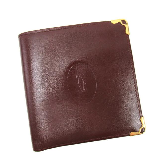 【BIGお買い物ラリー★30%OFFセール中】カルティエ CARTIER 二つ折り財布マストライン ボルドー レディース 中古