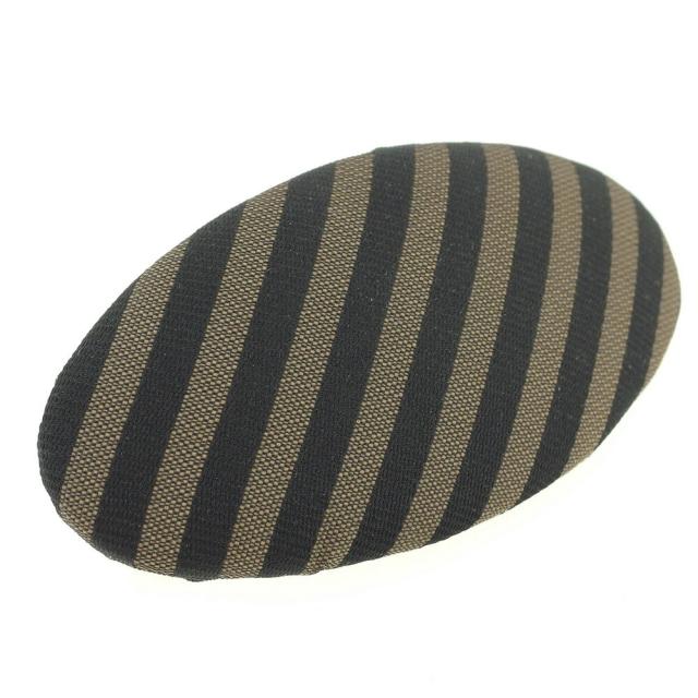 【BIGお買い物ラリー★30%OFFセール中】フェンディ FENDI バレッタペカン 斜めストライプ ブラック ブラウン ゴールド レディース 中古