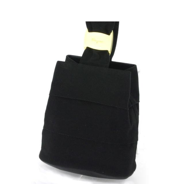 【BIGお買い物ラリー★30%OFFセール中】サルヴァトーレフェラガモ Salvatore Ferragamo ハンドバッグヴァラ ティアード ブラック ゴールド レディース 中古
