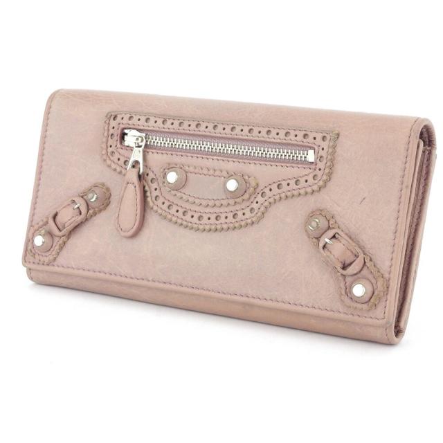 【BIGお買い物ラリー★30%OFFセール中】バレンシアガ BALENCIAGA 長財布ジャイアント コンチネンタル ピンク ベージュ シルバー系 レディース 中古