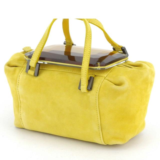 【BIGお買い物ラリー★30%OFFセール中】フェンディ FENDI ハンドバッグミラー付き ボックス型 イエロー シルバー レディース 中古