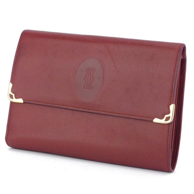 【BIGお買い物ラリー★30%OFFセール中】カルティエ CARTIER 二つ折り財布マストライン ボルドー レディース 中古