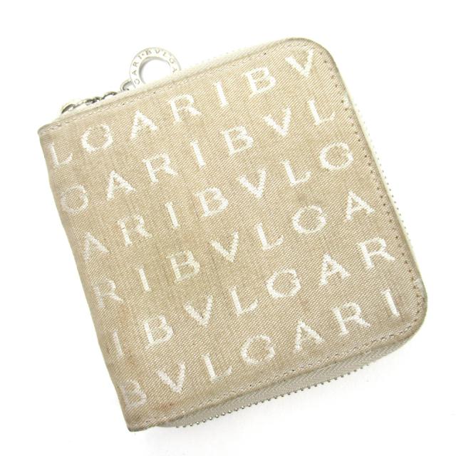 【BIGお買い物ラリー★30%OFFセール中】ブルガリ BVLGARI 二つ折り財布ロゴマニア ベージュ レディース 中古